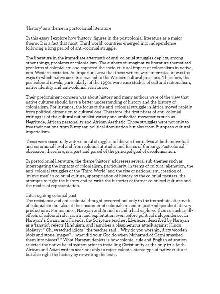 ‘History’ as a theme in postcolonial literature | Colonialism ...