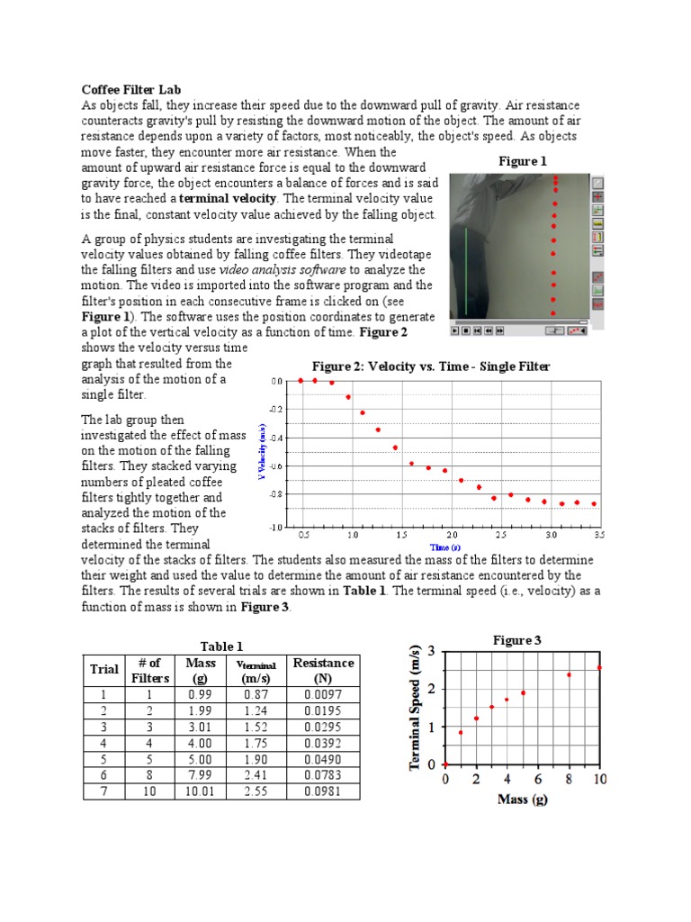 Terminal Velocity of Falling Coffee Filters | PDF | Drag (Physics) | Mass