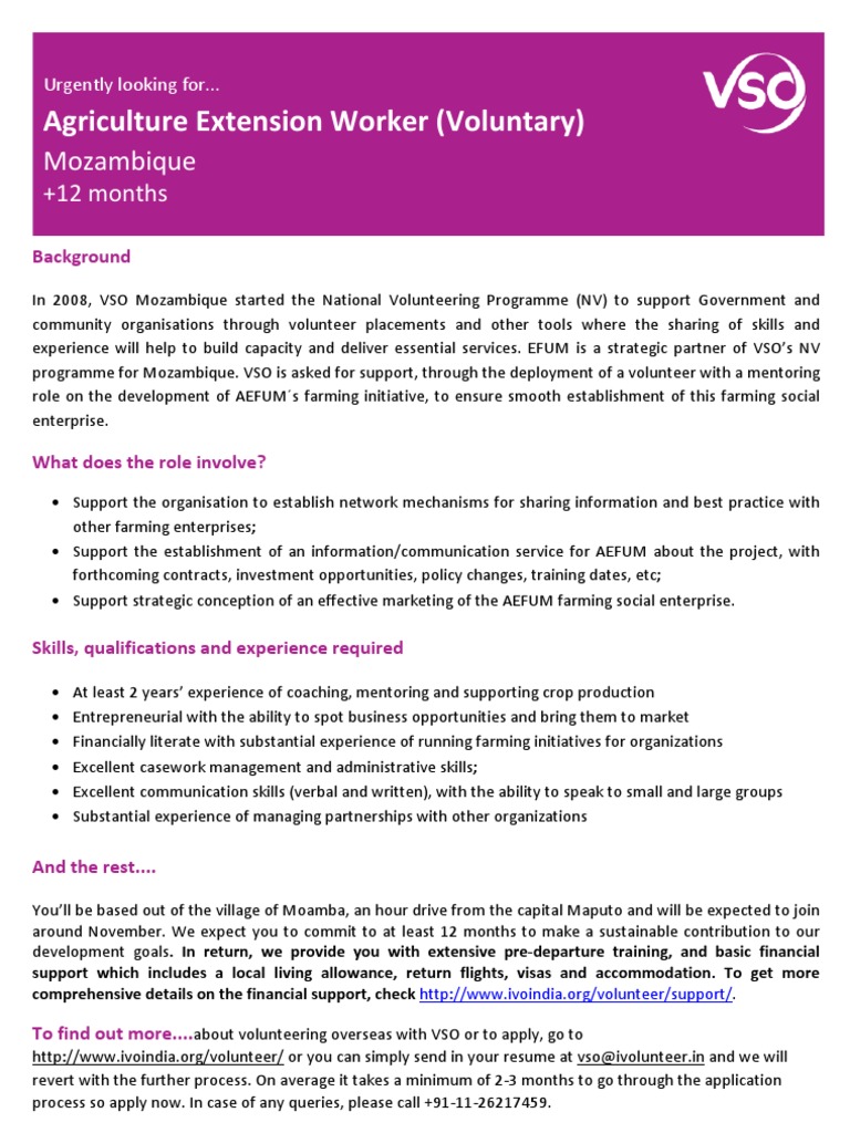 Agriculture Extension Worker (Voluntary) | PDF | Volunteering | Social ...