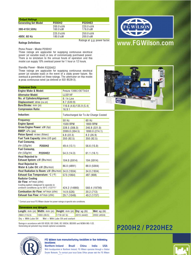 FGW P220HE2 Generator Specifications | PDF | Engines | Internal ...