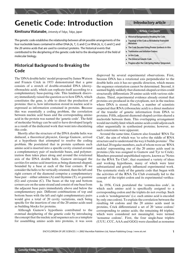 Genetic Code Introduction PDF | PDF | Genetic Code | Dna