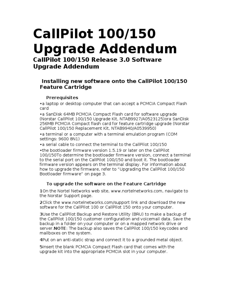 CallPilot 100/150 Software Upgrade Guide | PDF | Booting | Computer File