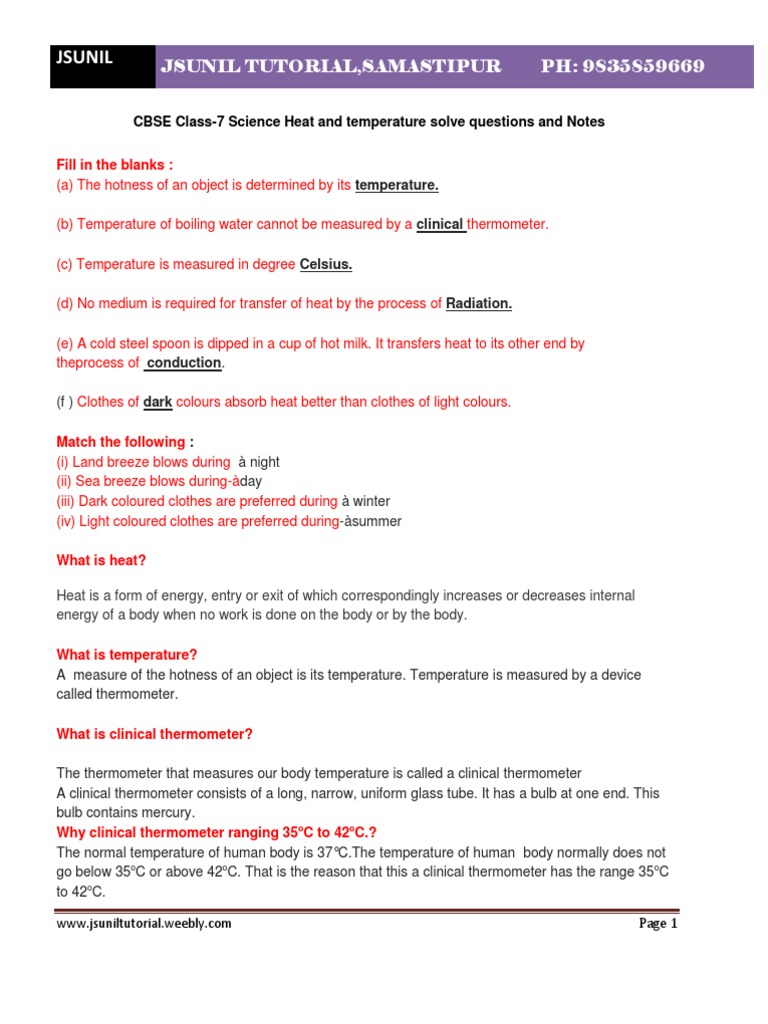 An In-Depth Explanation of Heat and Temperature Concepts for Class 7 ...