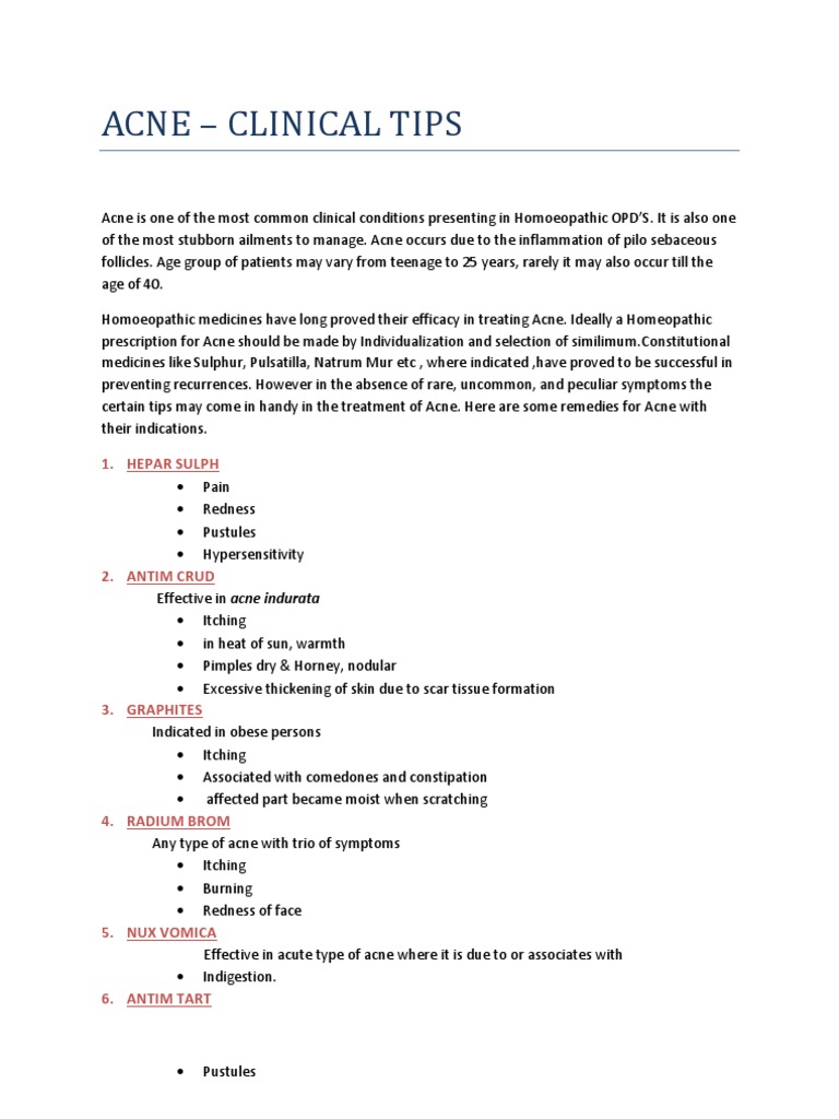 Acne - Clinical Tips | PDF | Acne Vulgaris | Homeopathy