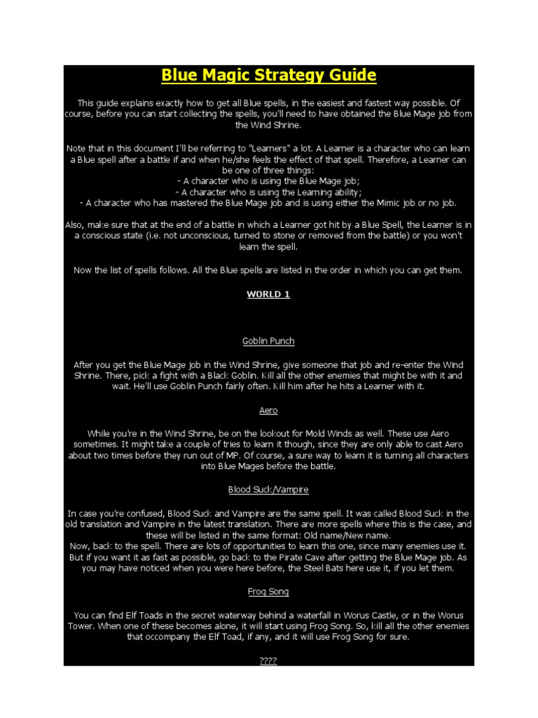 FFV Blue Magic Strategy Guide | PDF | Magic (Paranormal) | Leisure