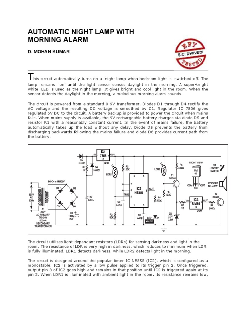 Automatic Night Lamp With | PDF | Diode | Electrical Circuits