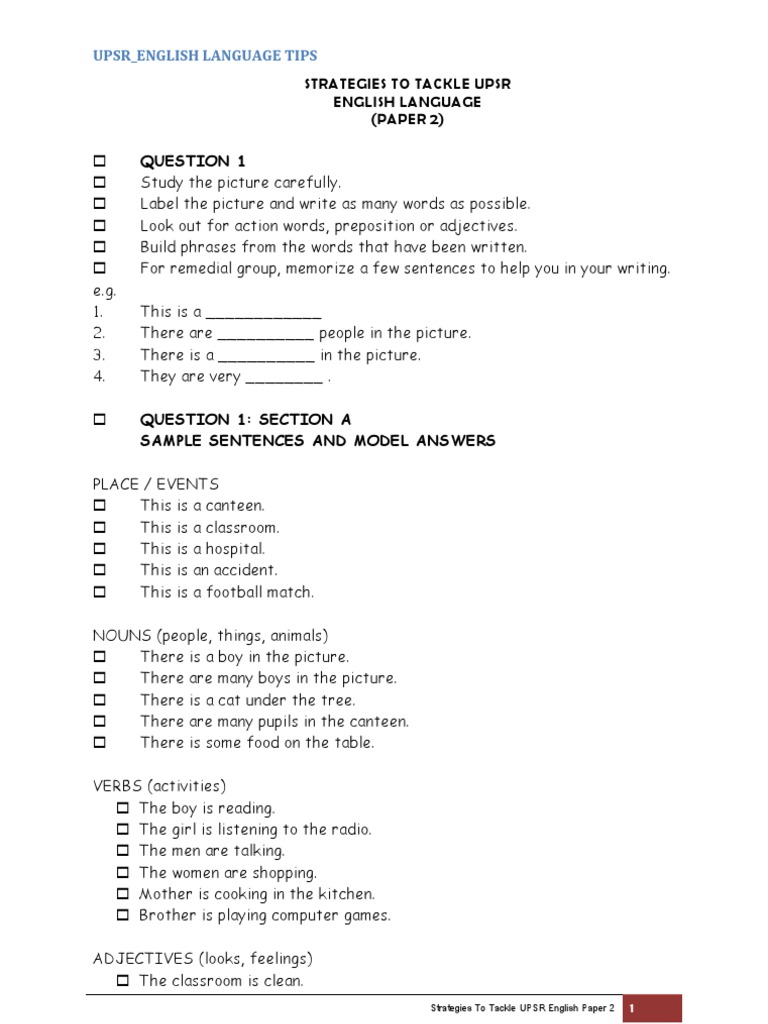 Strategies To Tackle UPSR English Paper2 | PDF | English Language | Word