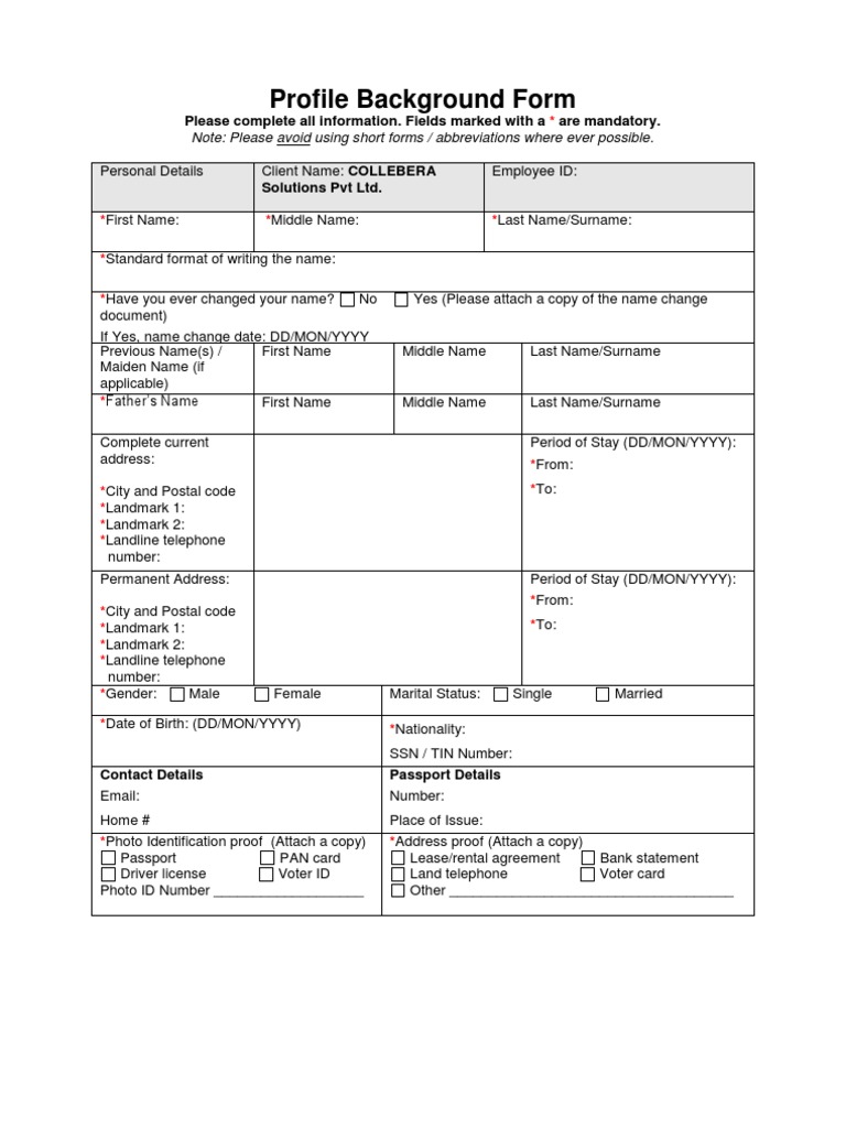 BGV Form1 | PDF | Identity Document | Employment