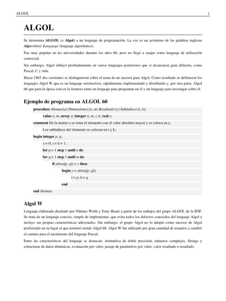 Introducción al Lenguaje ALGOL | PDF | Programación de computadoras ...