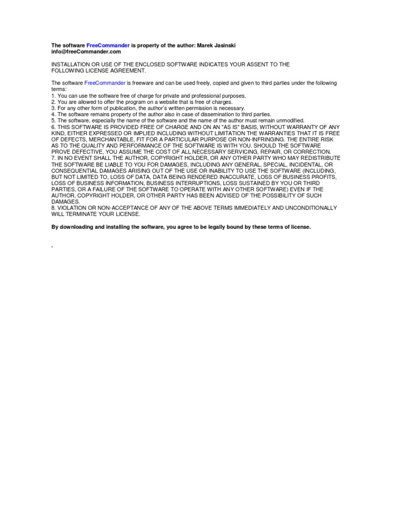 Freecommander: The Software Is Property of The Author: Marek Jasinski ...