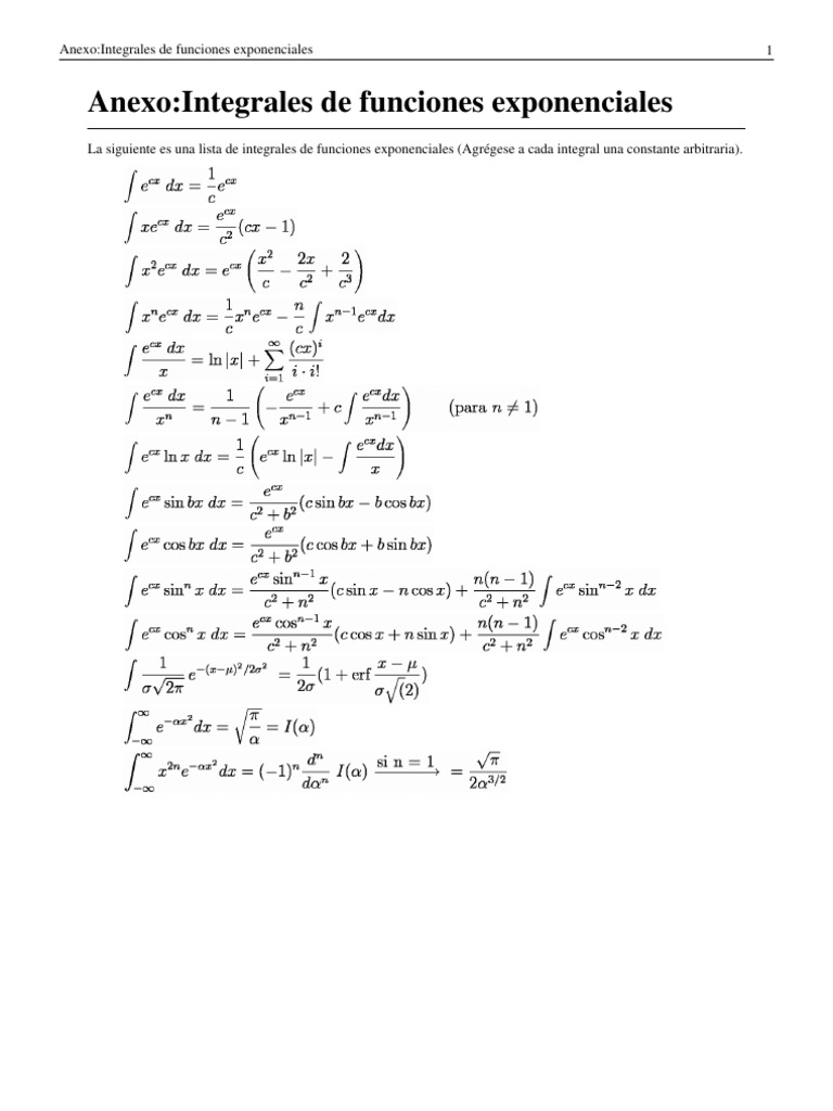 Anexo-Integrales de Funciones Exponenciales | PDF