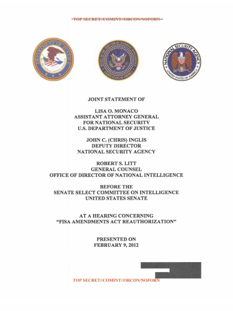Joint Statement at A Hearing Concerning FISA Amendments Act ...
