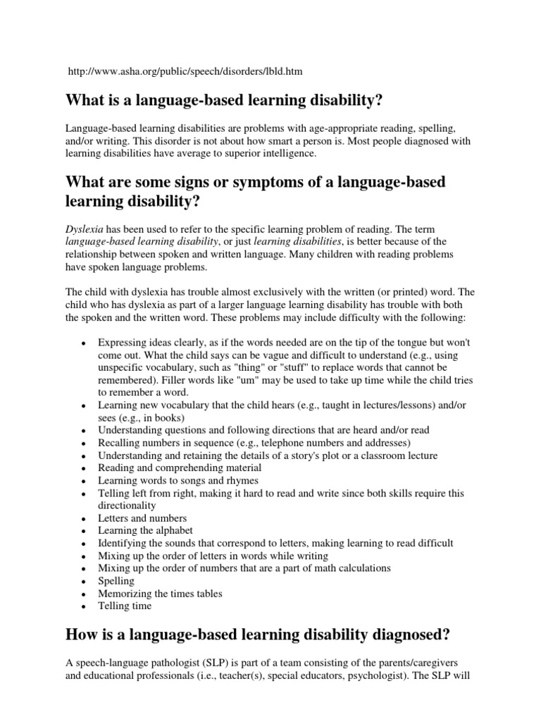 What Is A Language-Based Learning Disability? | PDF | Learning ...