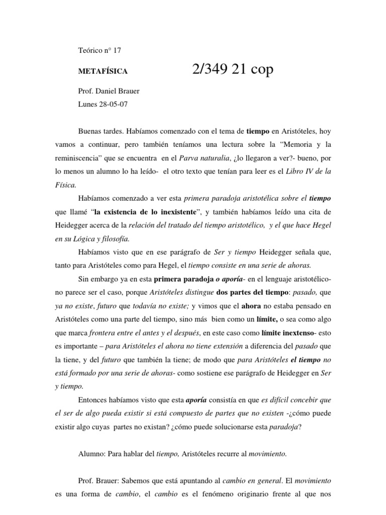 020349-Teorico 17 - Brauer - Lun - 28 - 05 - 07 - Metaf - Sica PDF | PDF | Hora | Aristóteles