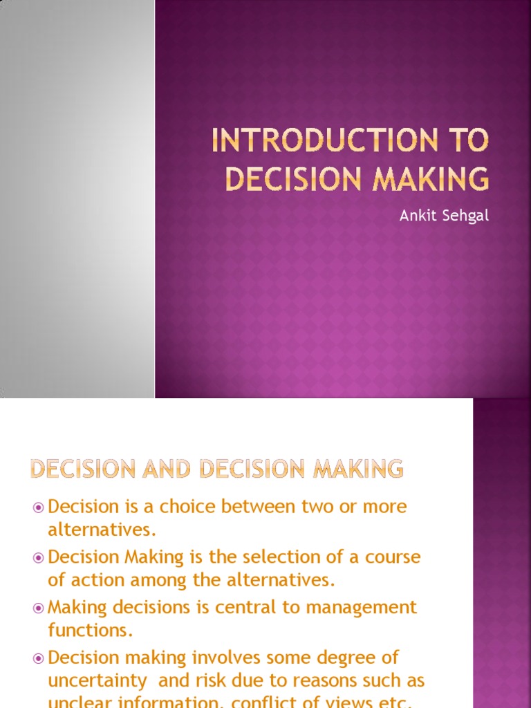 Introduction To Decision Making | PDF | Decision Making | Risk