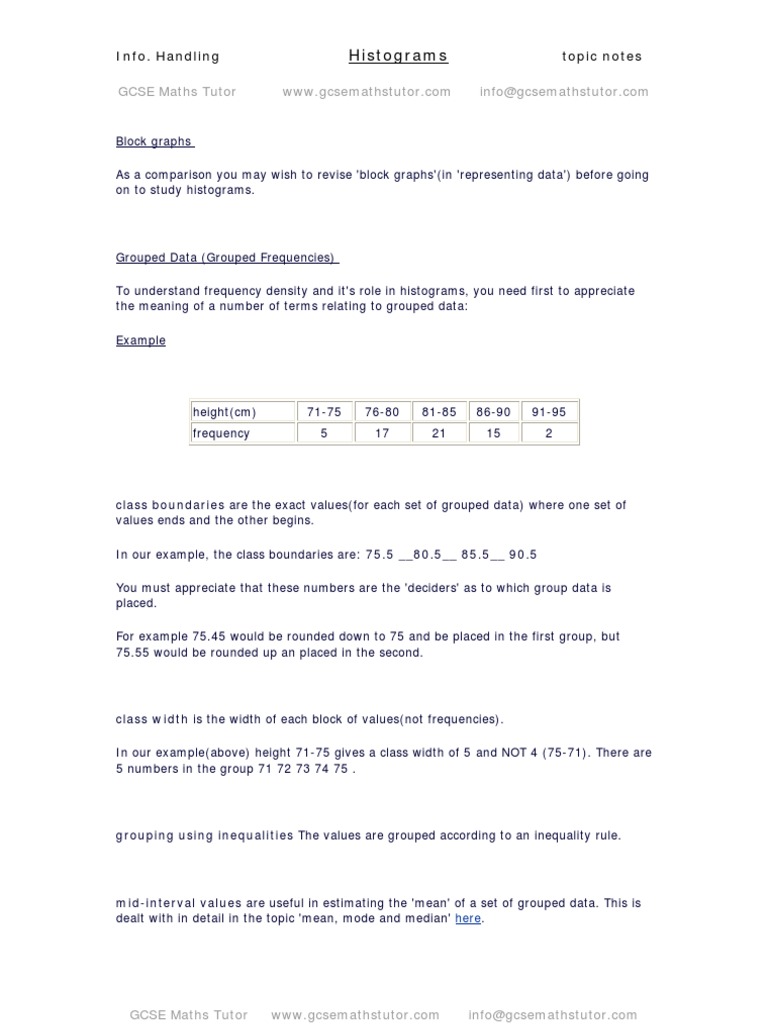 Histograms, Information Handling Revision Notes From GCSE Maths Tutor ...