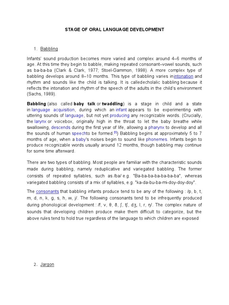 Stages of Oral Language Development Chart | PDF | Language Development ...