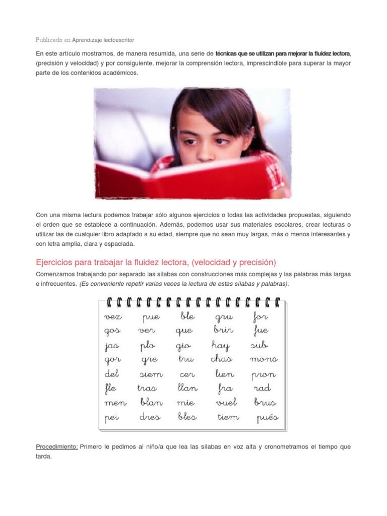 Técnicas para Mejorar la Fluidez Lectora | PDF | Lectura (proceso ...