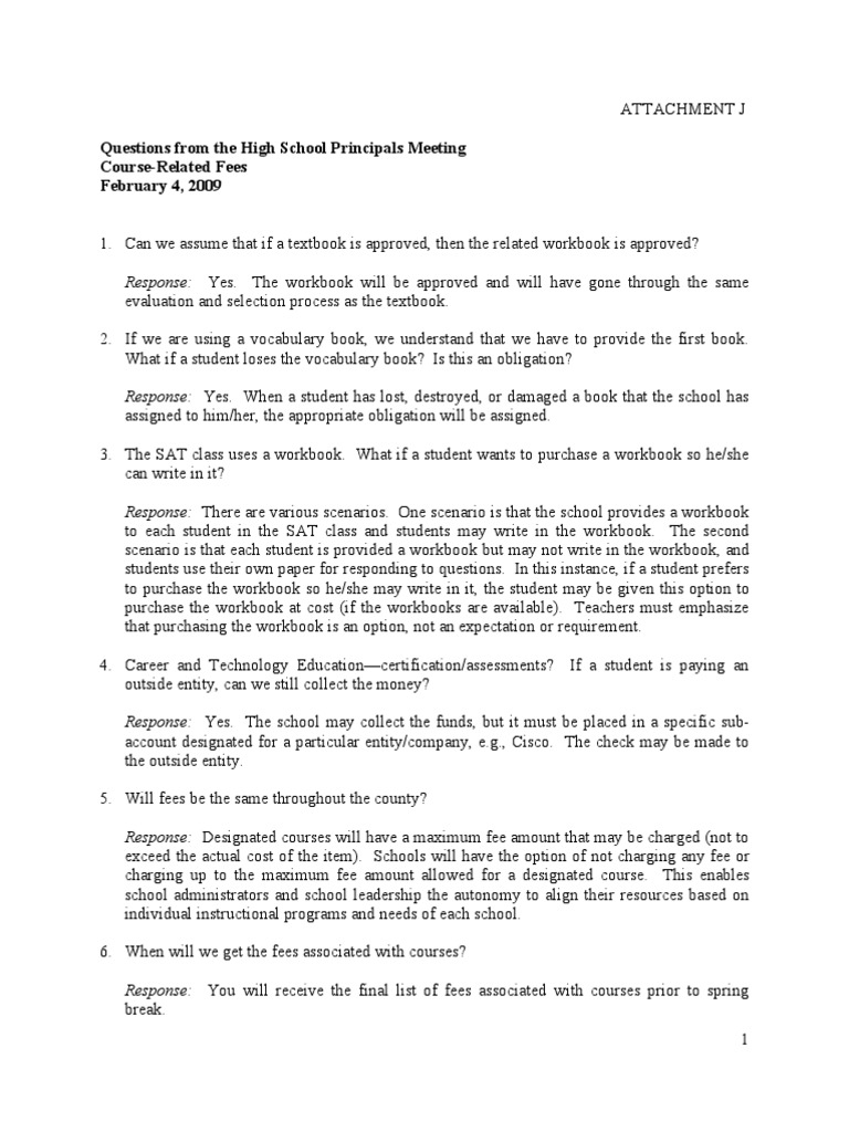 Course-Related Fees Q&A for Principals | PDF | Fee | Textbook