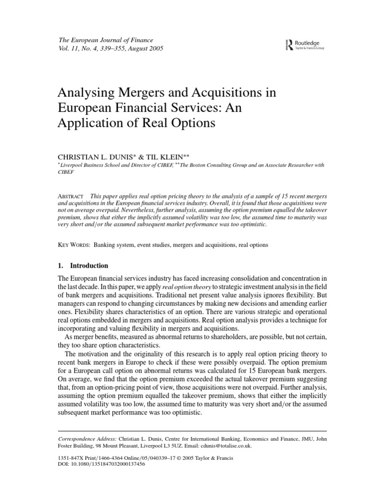 Analysing Mergers and Acquisitions in European Financial Services: An ...