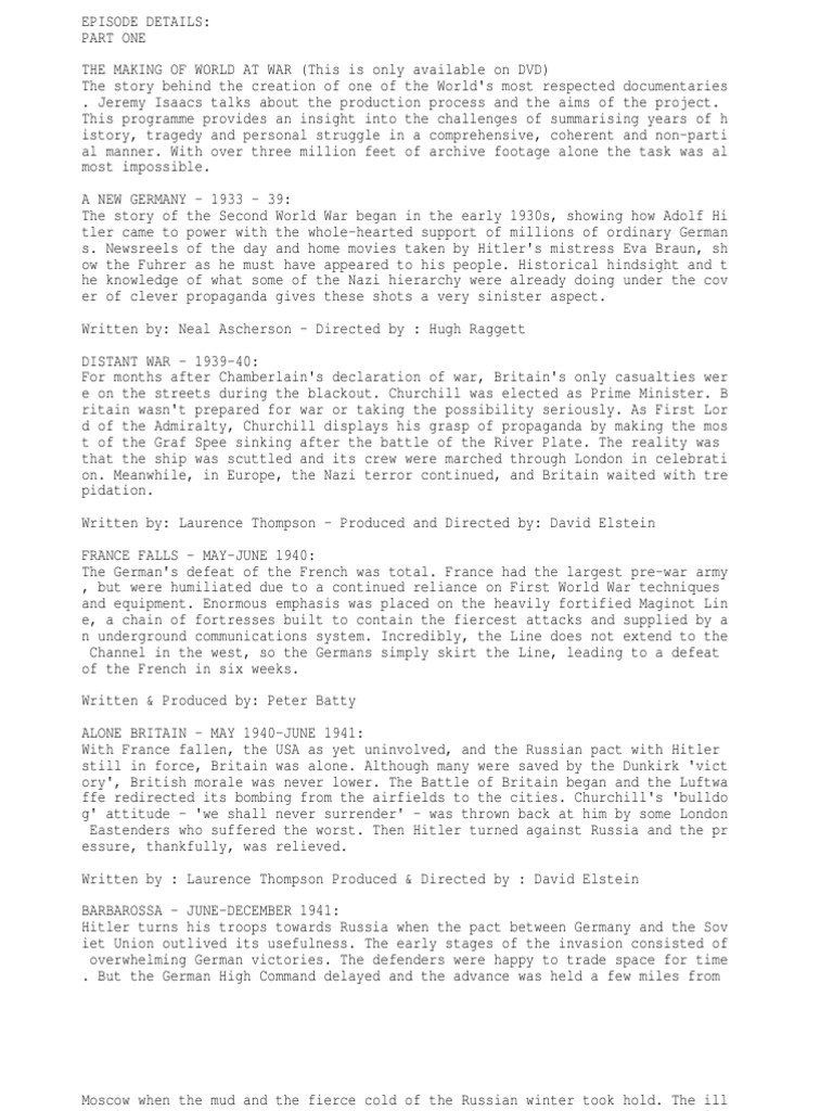 World at War Episode Guide | PDF | Nazi Germany | Adolf Hitler