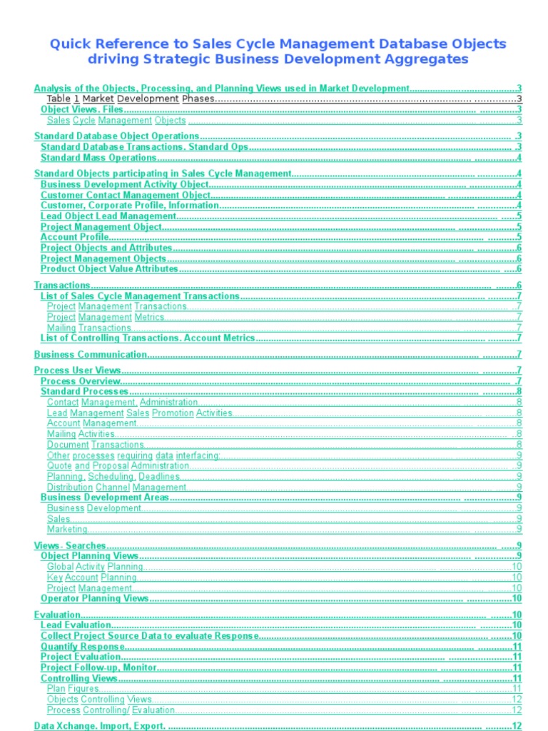 Quick Reference To Sales Cycle Management Database Objects Driving Strategic Business ...