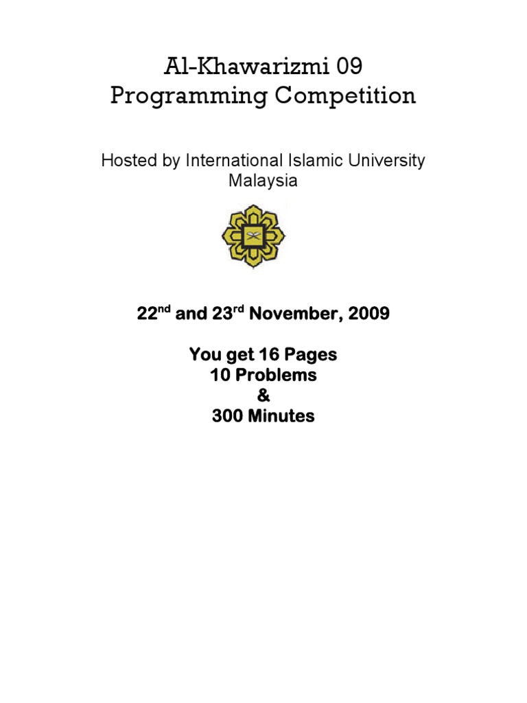 ACM-ICPC Malaysia Al-Khawarizmi Programming Contest 2009 | PDF | String ...