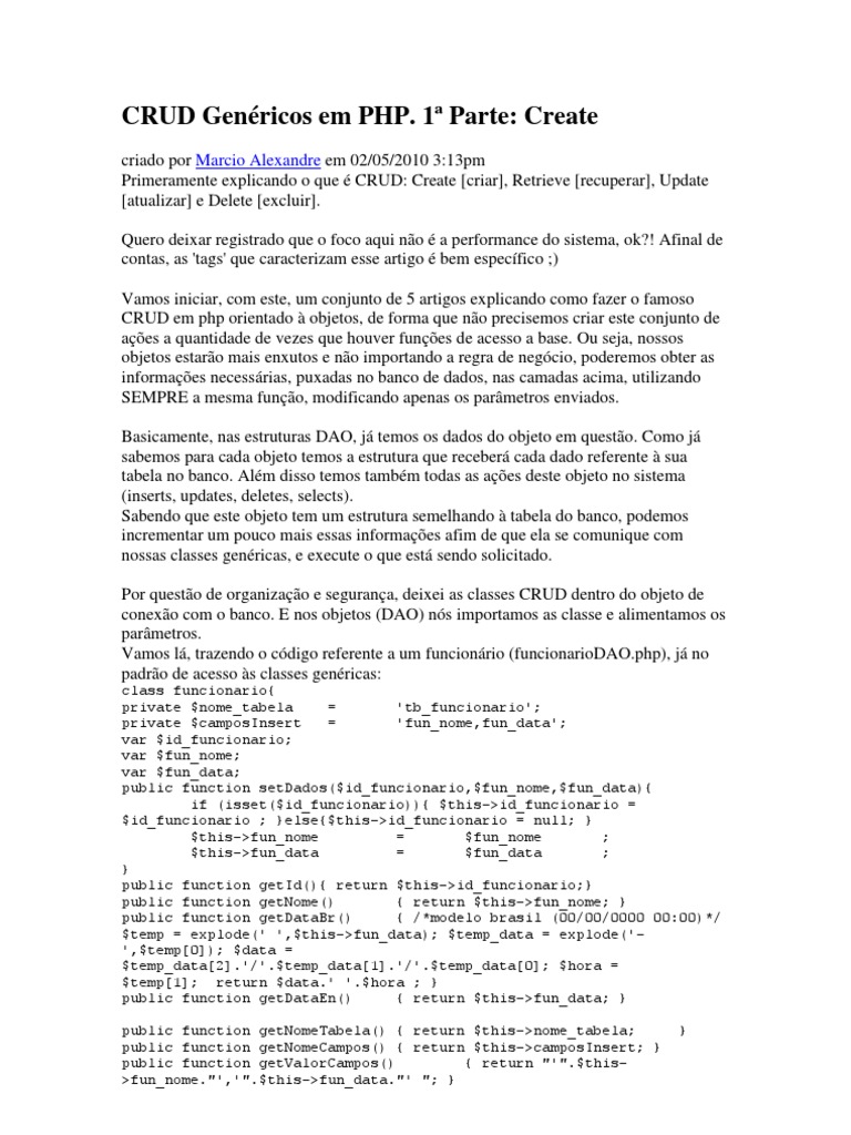 CRUD Genéricos em PHP | PDF | Php | SQL