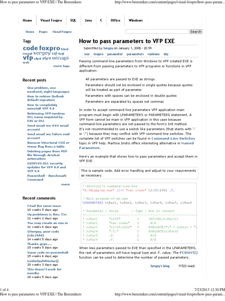 How To Pass Parameters To VFP EXE - The Bereznikers | PDF | Parameter ... How To Pass Parameters To VFP EXE - The Bereznikers | PDF | Parameter ...