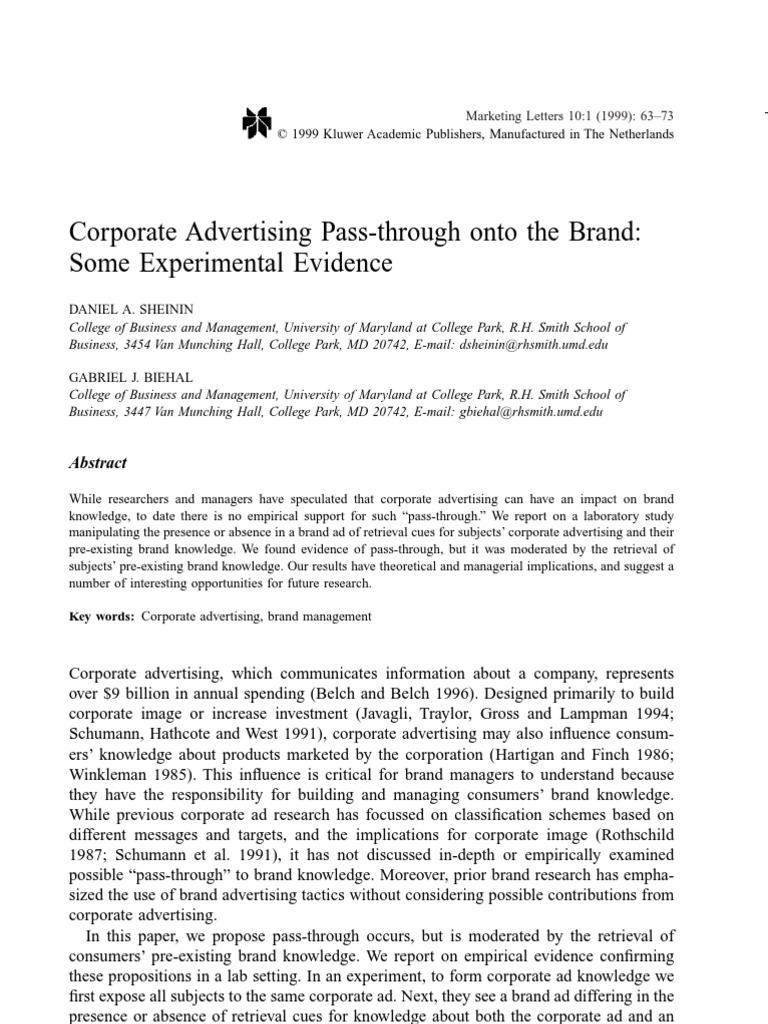 Coprate Advertising Impact On Brand | PDF