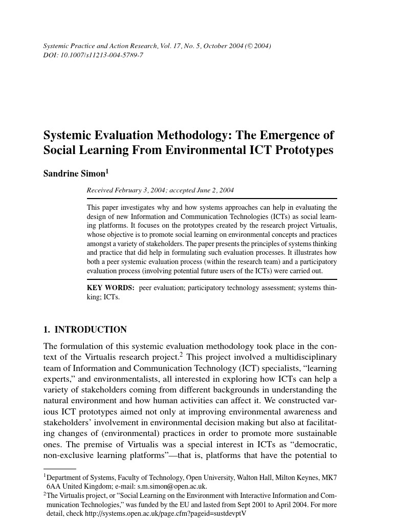 Systemic Evaluation Methodology: The Emergence of Social Learning From ...