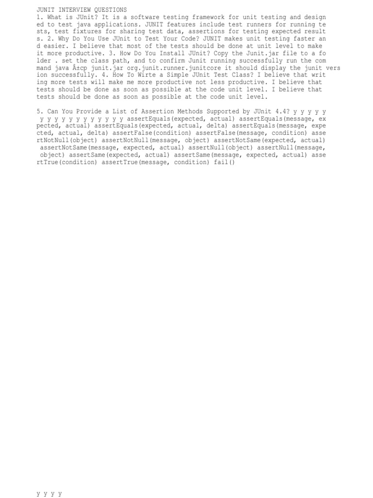 Junit Interview Questions Pdf Unit Testing Java Programming