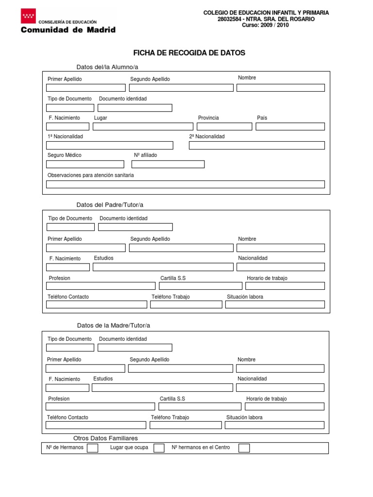 Ficha de Recogida de Datos | PDF | Educación de la primera infancia ... Ficha de Recogida de Datos | PDF | Educación de la primera infancia ...