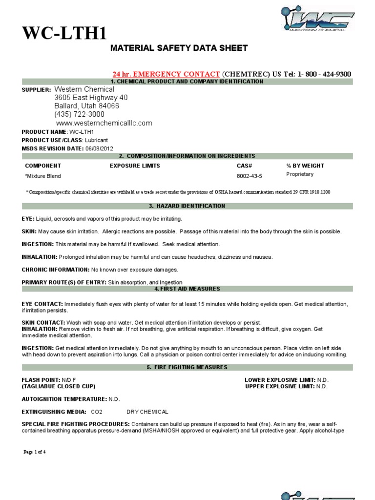 Wc-lth1 Msds | PDF | Superfund | Personal Protective Equipment