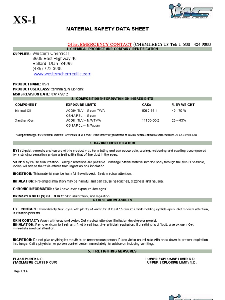 XS-1 MSDS | PDF | Dangerous Goods | Superfund