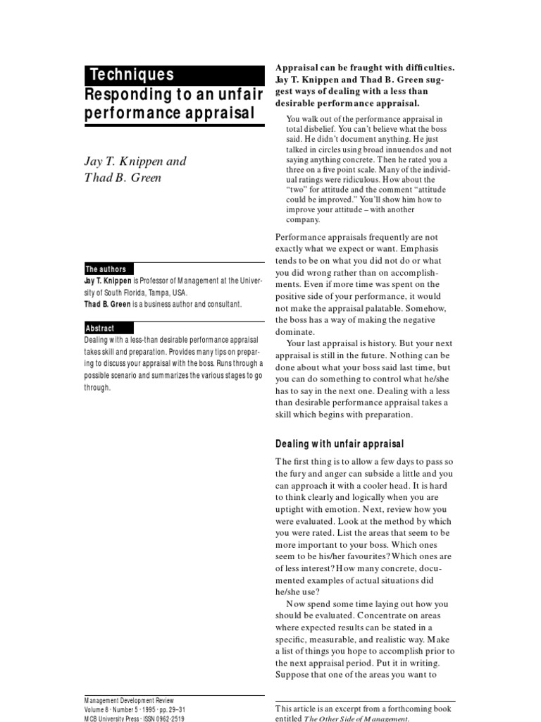 Techniques Responding To An Unfair Performance Appraisal | PDF ...