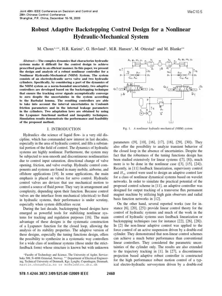 Robust Adaptive Backstepping Control Design For A Nonlinear Hydraulic-Mechanical System | PDF ...