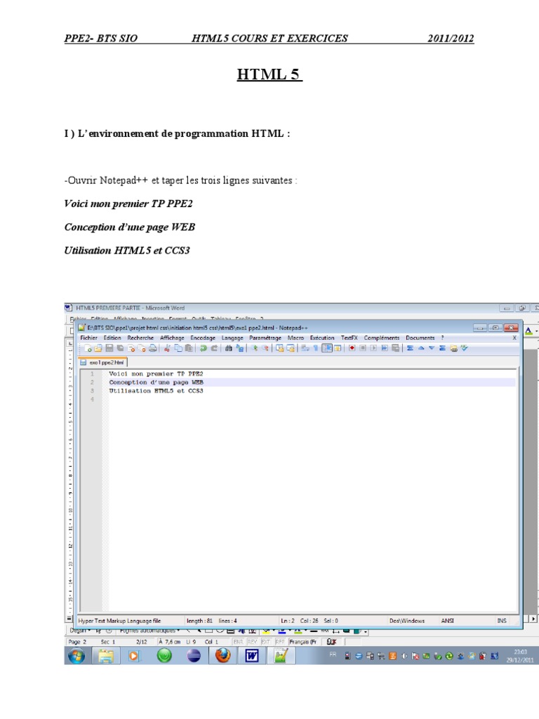 Cours et Exercices HTML5 pour BTS SIO | PDF | Langage de balisage | HTML5