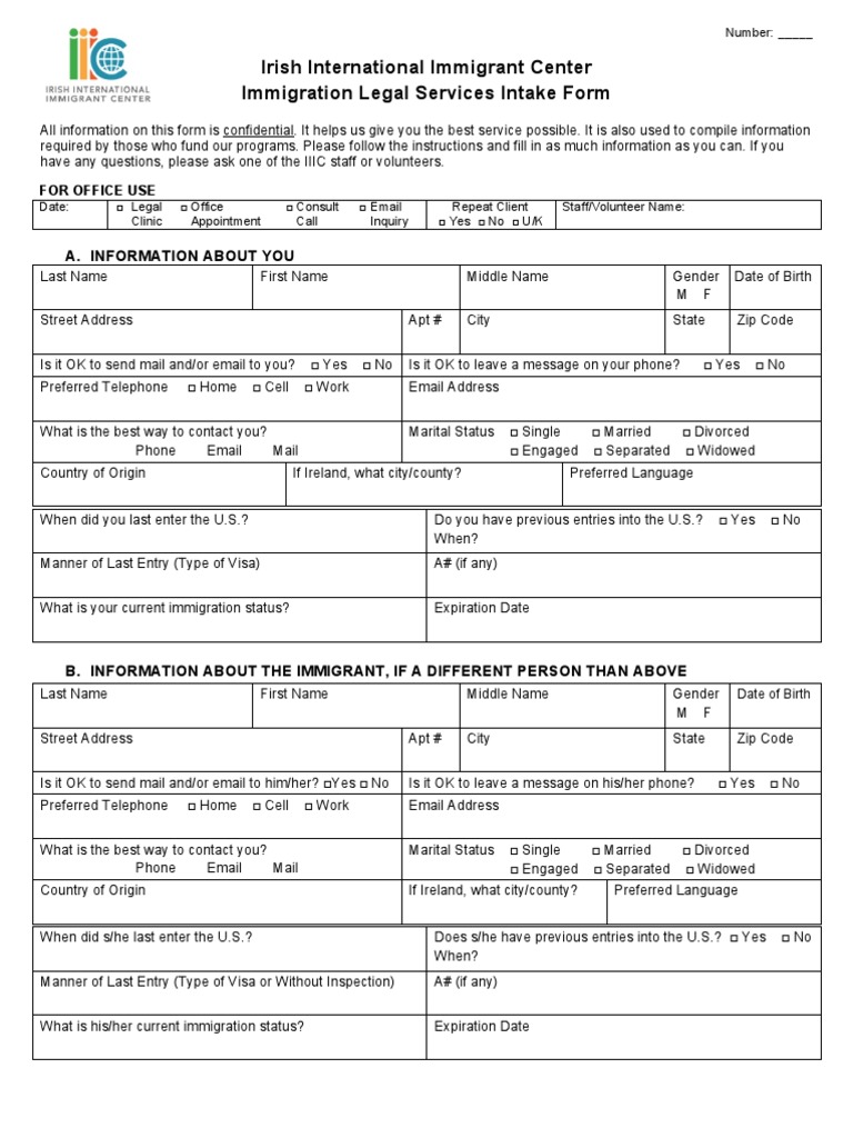 Immigration Legal Services Intake Form | PDF | Career & Growth | Law