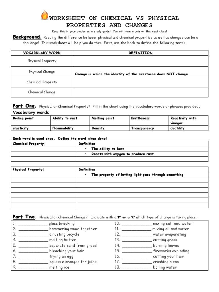 Grade 4 Physical and Chemical Changes Worksheet | PDF | Chemical ...
