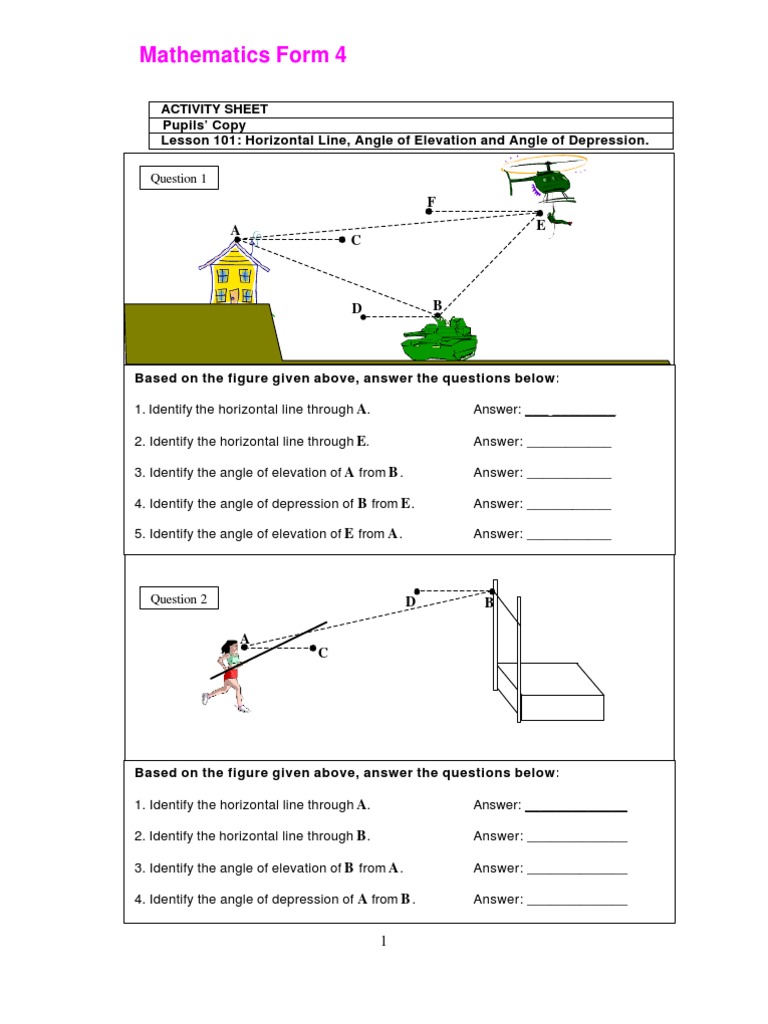 Chapter 10 - Angles of Elevation and Depression | PDF | Geometry ...