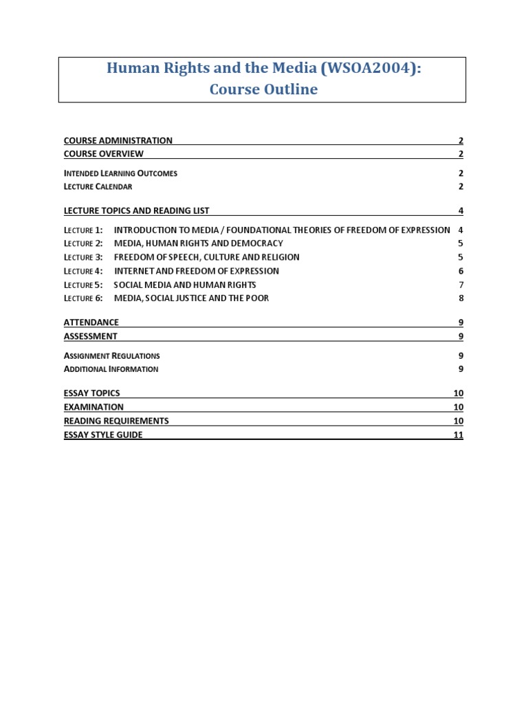 Human Rights And Media Course Outline Pdf Freedom Of Speech Essays