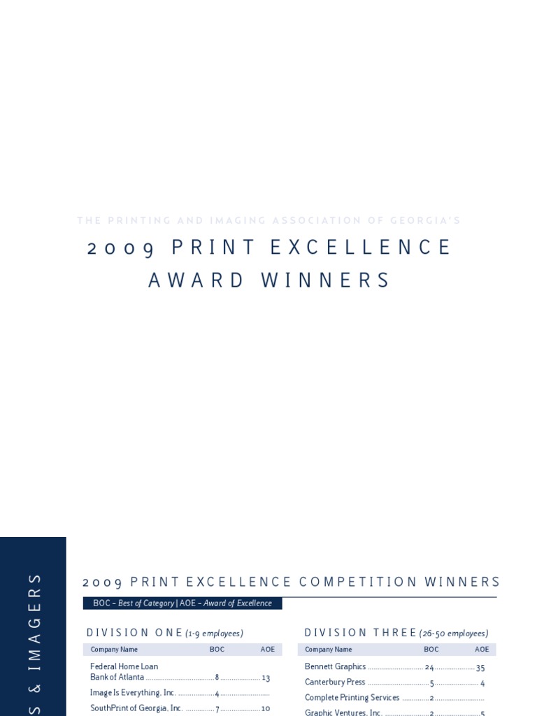 2009 Print Excellence Award Winners: The Printing and Imaging ...