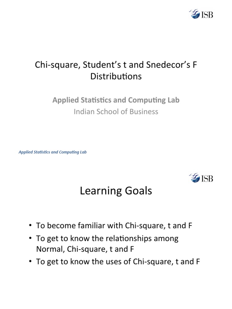 Chi-Square, Student's T and Snedecor's F Distributions | PDF | Chi ...