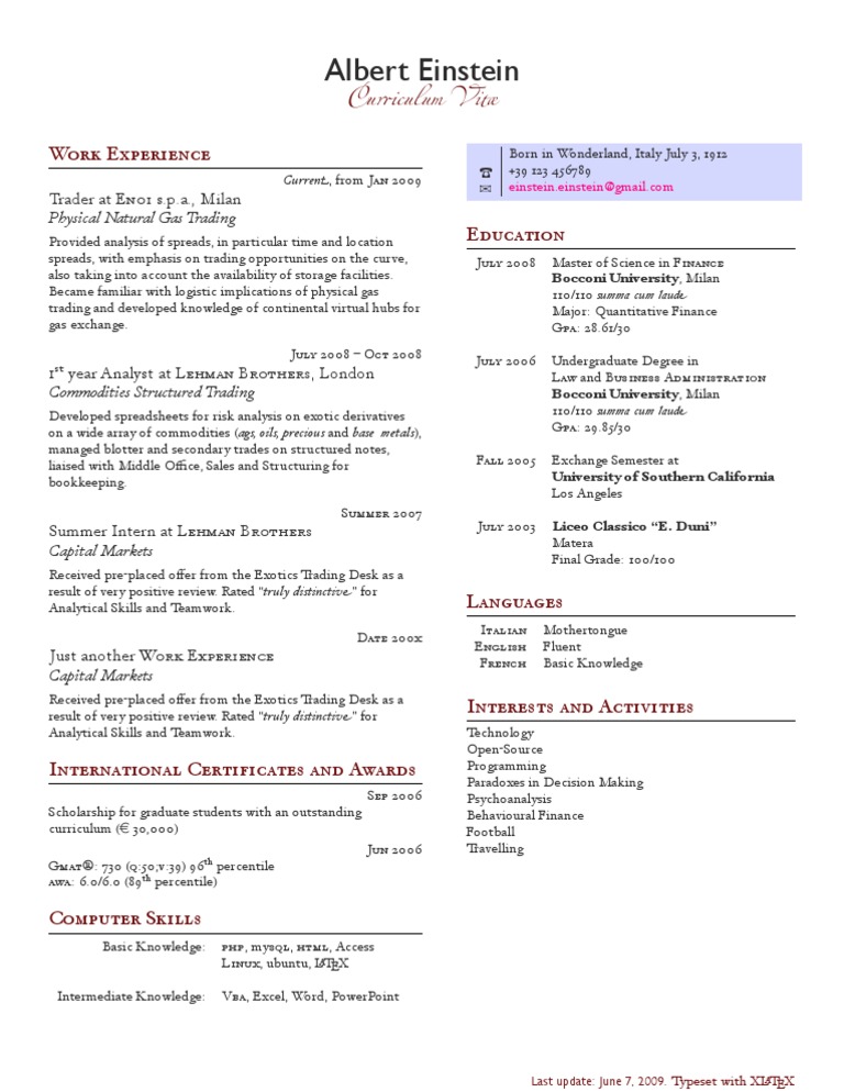 Professional Two-Column CV With LaTeX | PDF | Business