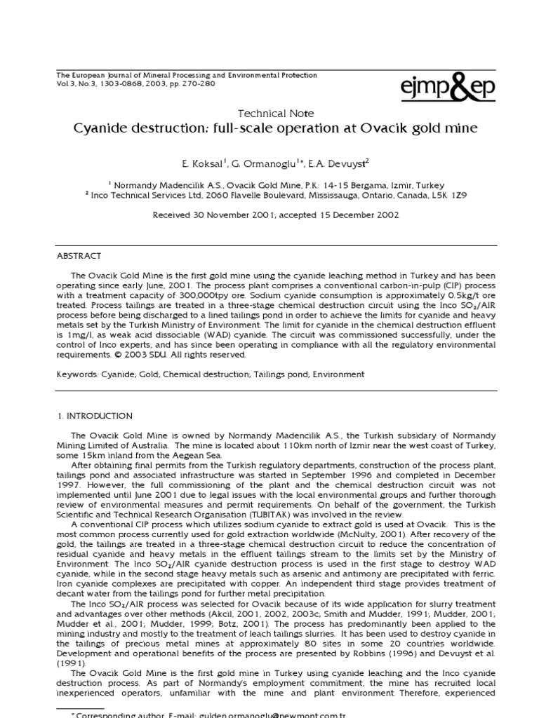 Cyanide Destruction | PDF | Cyanide | Mining