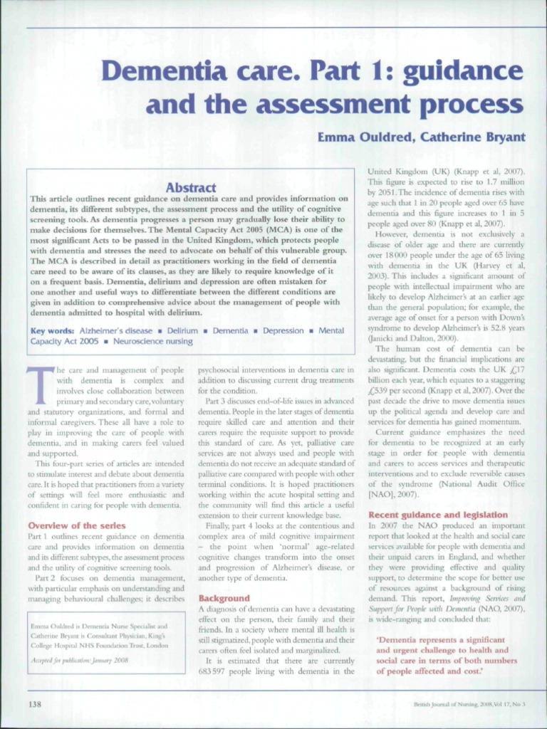 Dementia Care 1 Guidance Assessment | PDF | Dementia | Alzheimer's Disease