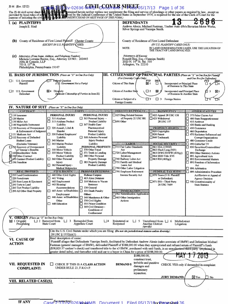 Riad V Smith Et Al 2.13-Cv-02696 Doc 1 Filed 17 May 13 | PDF ...