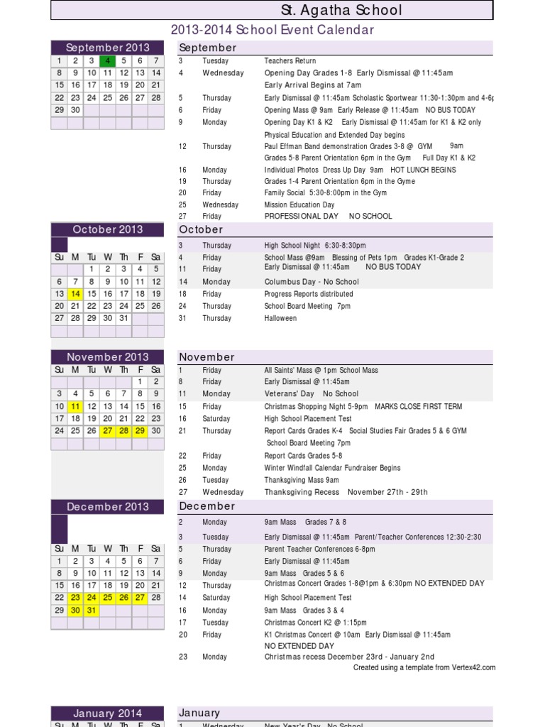 2013-2014 School Calendar | Download Free PDF | Traditions | Eastern ...