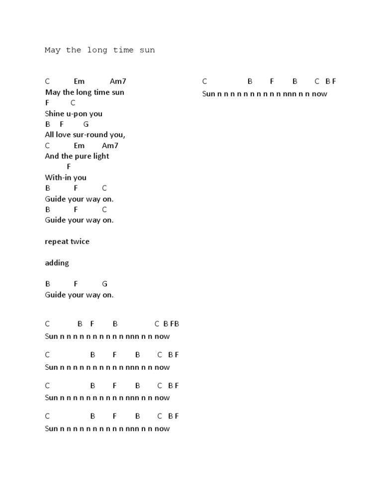 Long Time Sun Lyrics and Chords | PDF | Songs